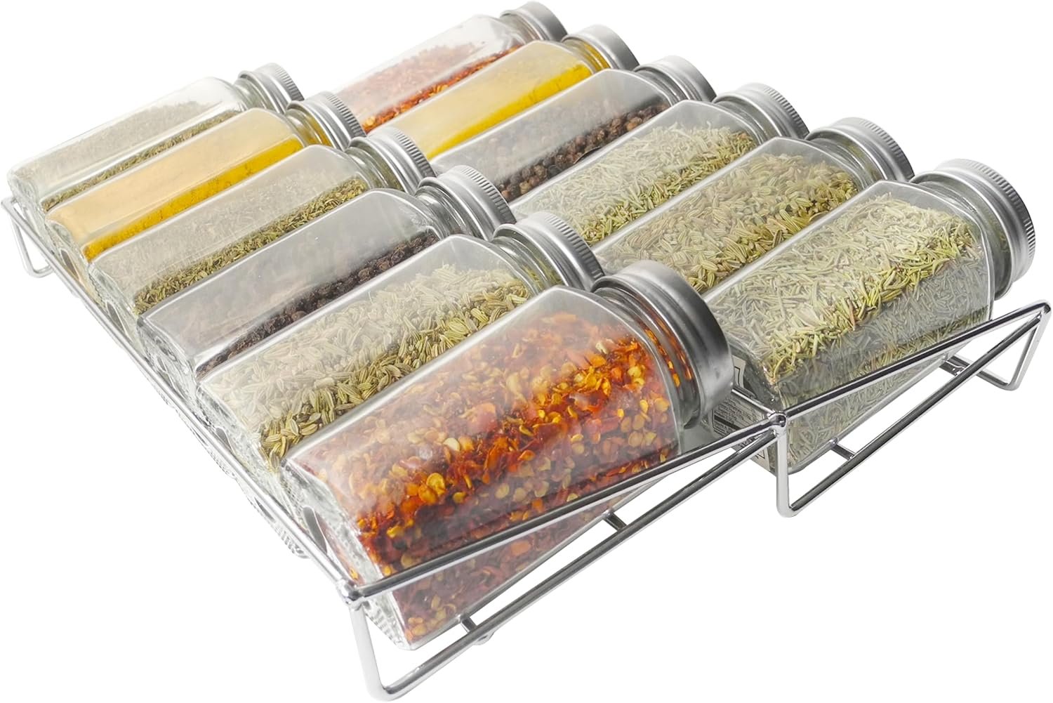 Orchid 12Pcs Glass Spice Jar Sets With Silver Stand - HomeKraft